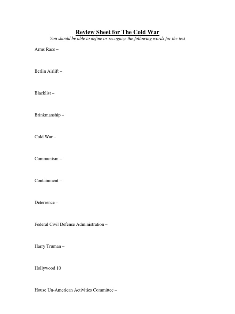 Cold War Reveiw Sheet (1)-1 (1) | PDF