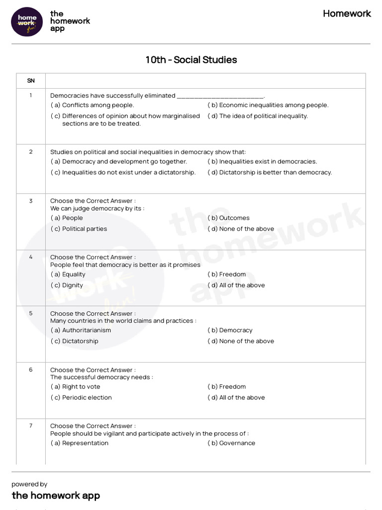 Questions - Homework - 10th - Social Studies - 2025-01-02T13_49 | PDF ...