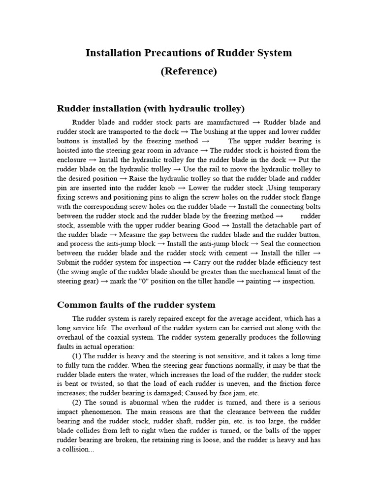 Installation Precautions of Rudder System - (Reference) | PDF | Rudder ...