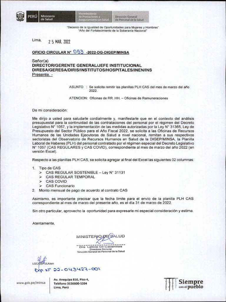 Oficio Circular N 053-2022 | PDF