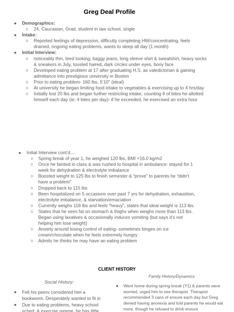 Greg Deal: Anorexia Nervosa Profile | PDF | Determinants Of Health ...