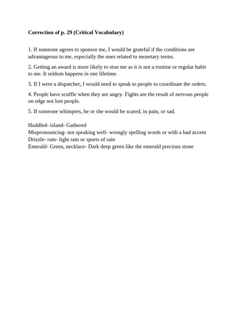 Answer Key - Lesson 1 - Critical Vocabulary | PDF