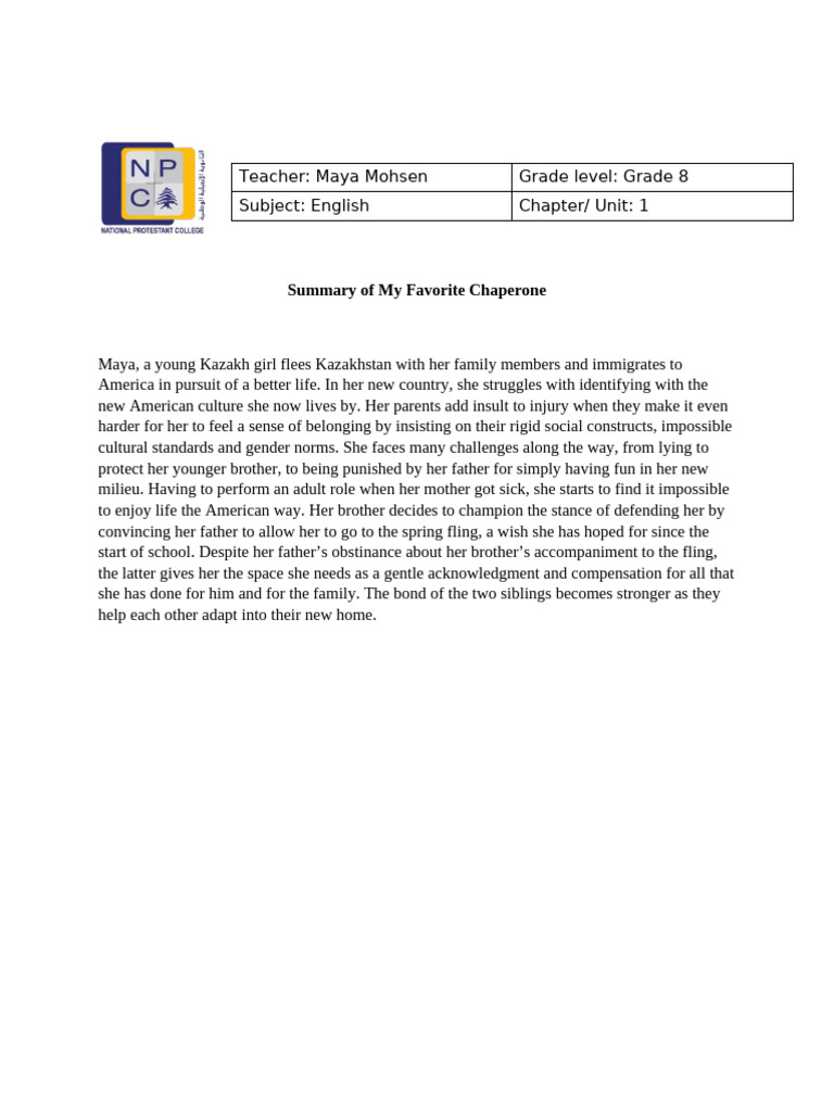 Summary of My Favorite Chaperone | PDF