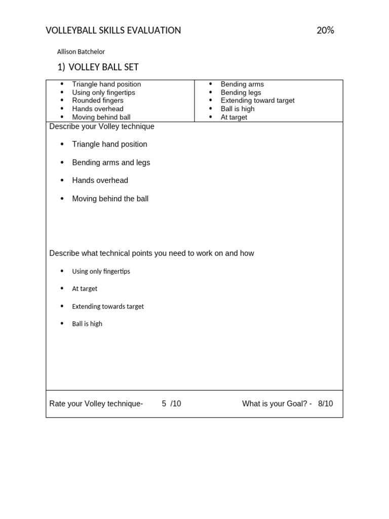Volleyball Skill Evaluation 2 | PDF