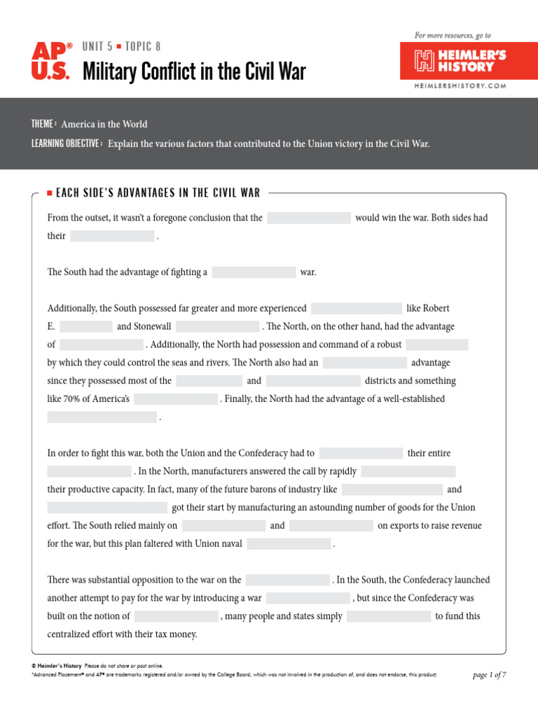 AP US Unit 5 Topic 8 Noteguides | PDF | American Civil War ...