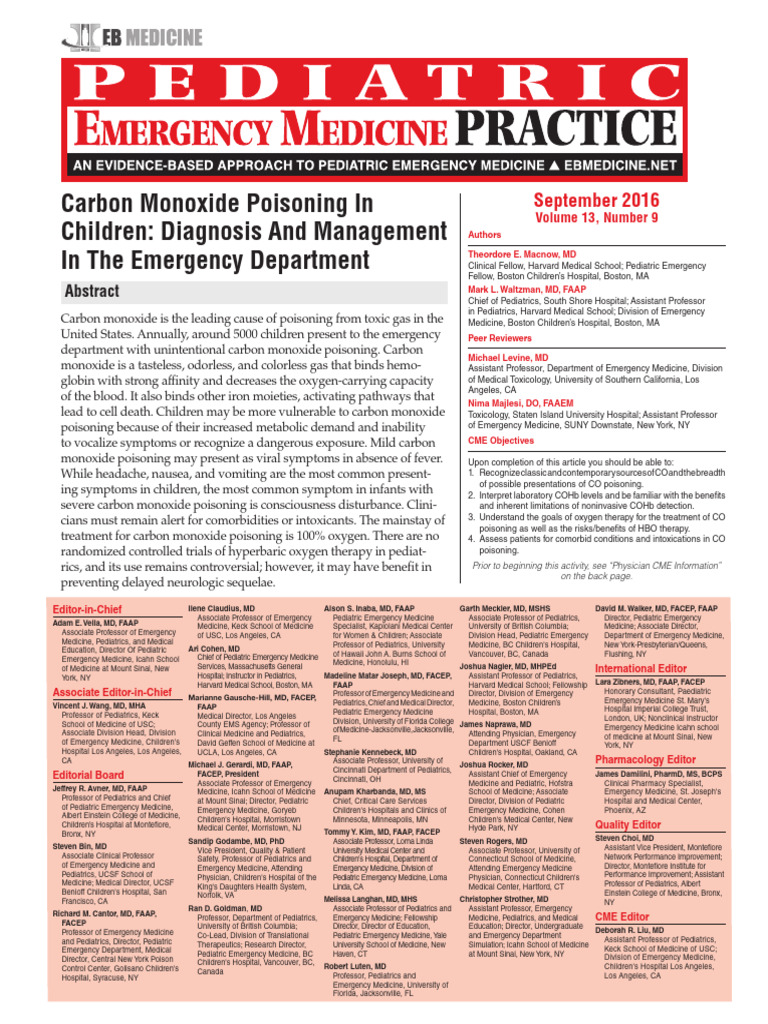 Carbon Monoxide Poisoning in Children - Diagnosis and Management in The ...