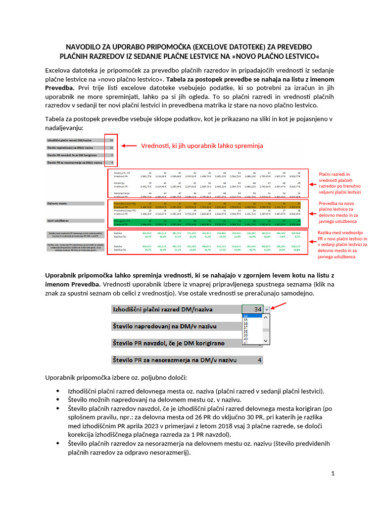 Navodilo Za Uporabo Pripomocka Za Prevedbo Placnih Razredov Iz Sedanje Placne Lestvice Na Novo ...