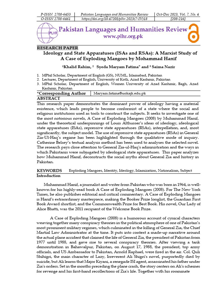 Ideology and State Apparatuses (Isas and Rsas) : A Marxist Study of A ...