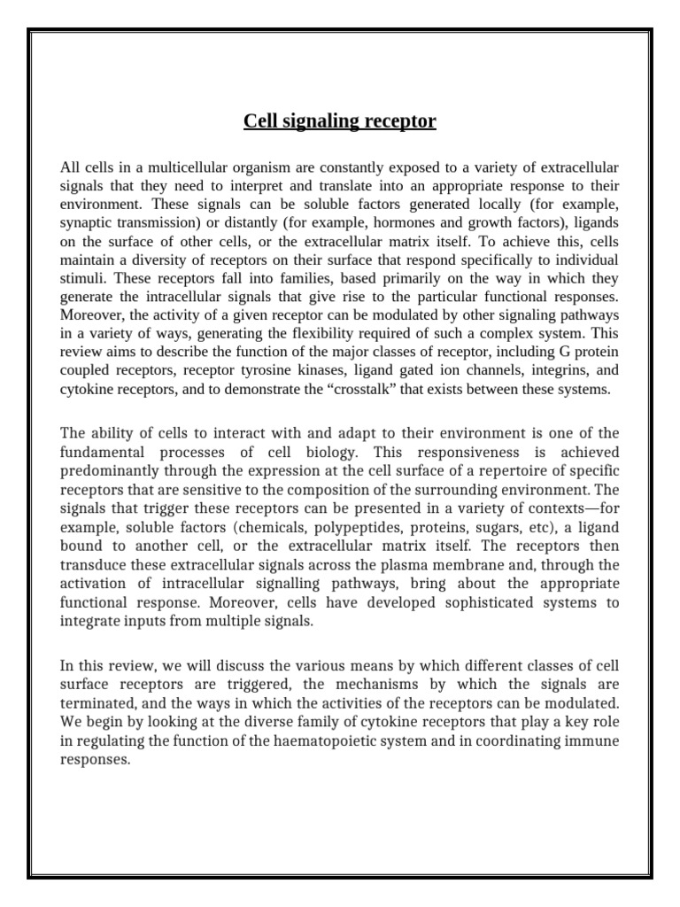 Cell Signaling Receptor | PDF | Cell Signaling | Signal Transduction
