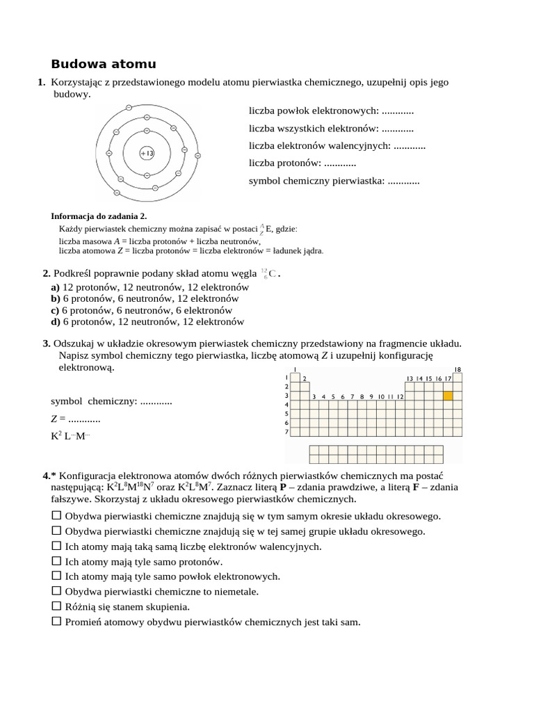 Budowa Atomu Klasa 7 B | PDF