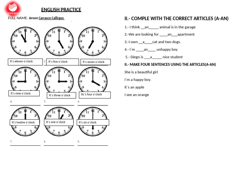 English Practice - The Article and Time | PDF