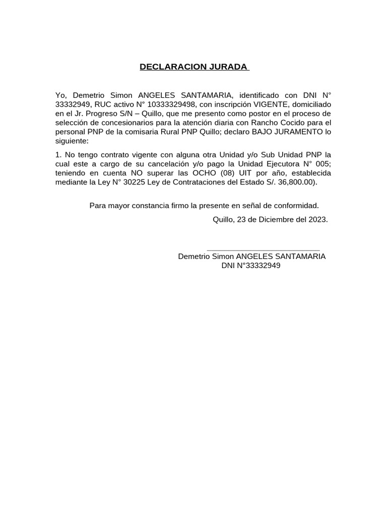 Declaracion Jurada Del Postor | PDF