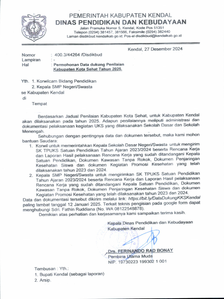 Permohonan Data Dukung Penilaian KKS 2025 | PDF
