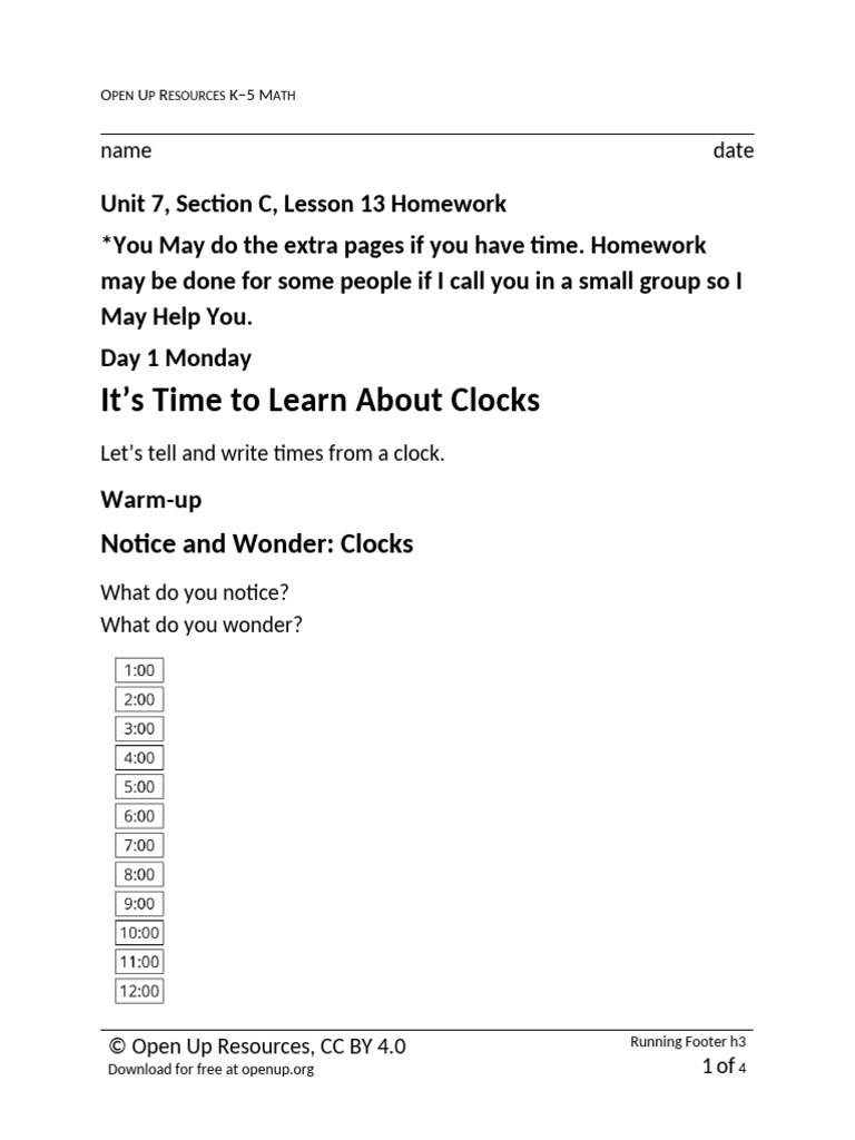 Ccss Grade - 1 Unit - 7 Section - C Lesson - 13 Student - Lesson en | PDF