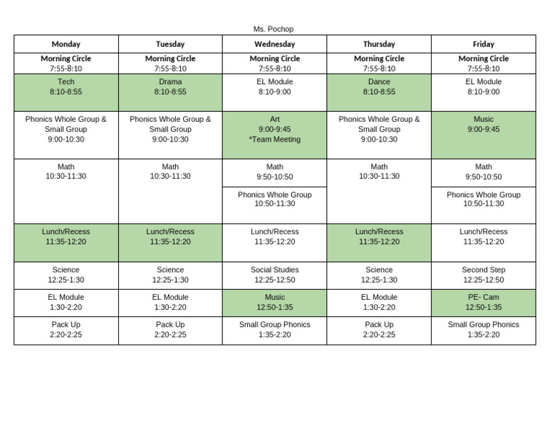 2nd Grade Schedule - Jan '24 | PDF