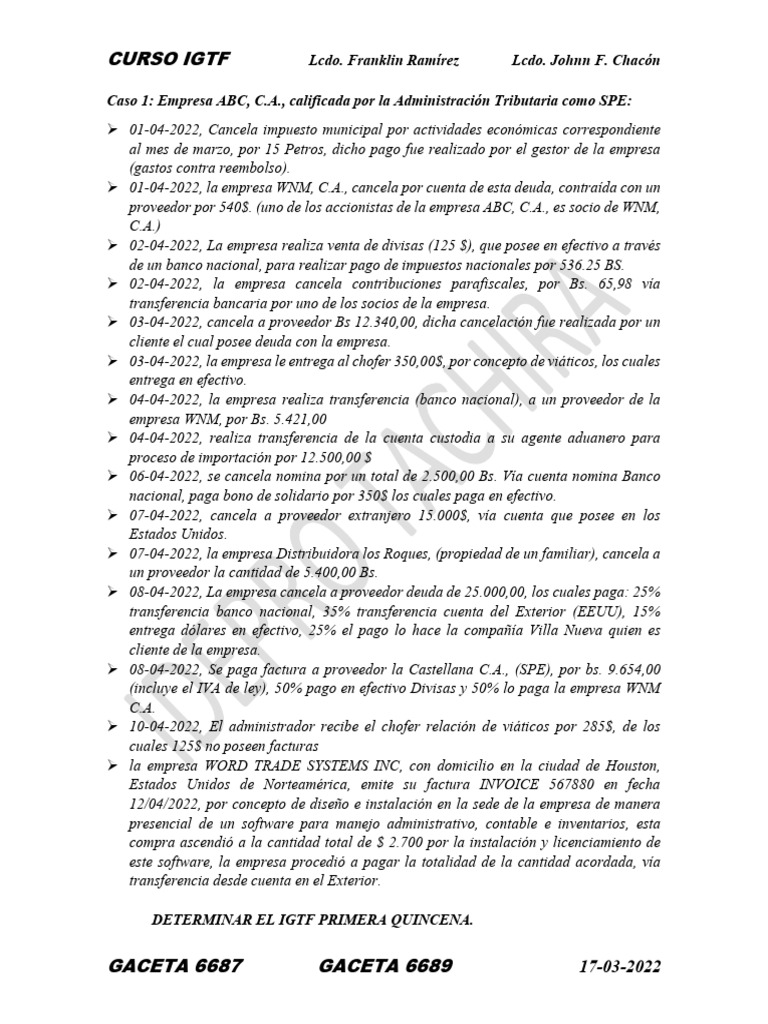 IGTF Ejercicios | PDF | Factura | Dinero
