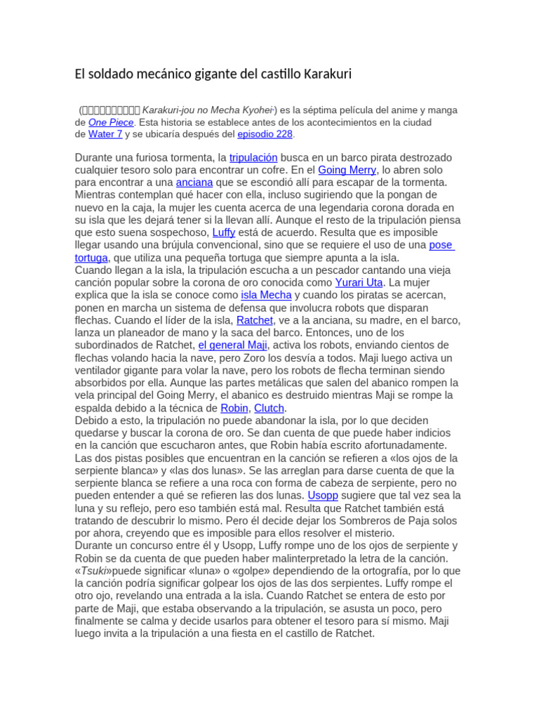 El Soldado Mecánico Gigante Del Castillo Karakuri | PDF