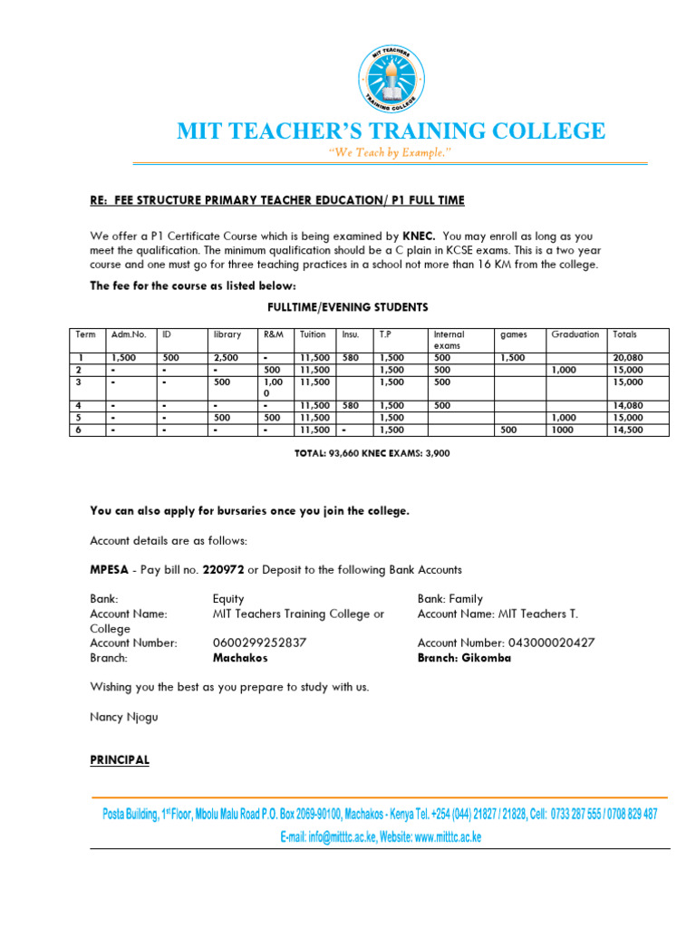 MIT Teachers Training College Fee Structure | PDF