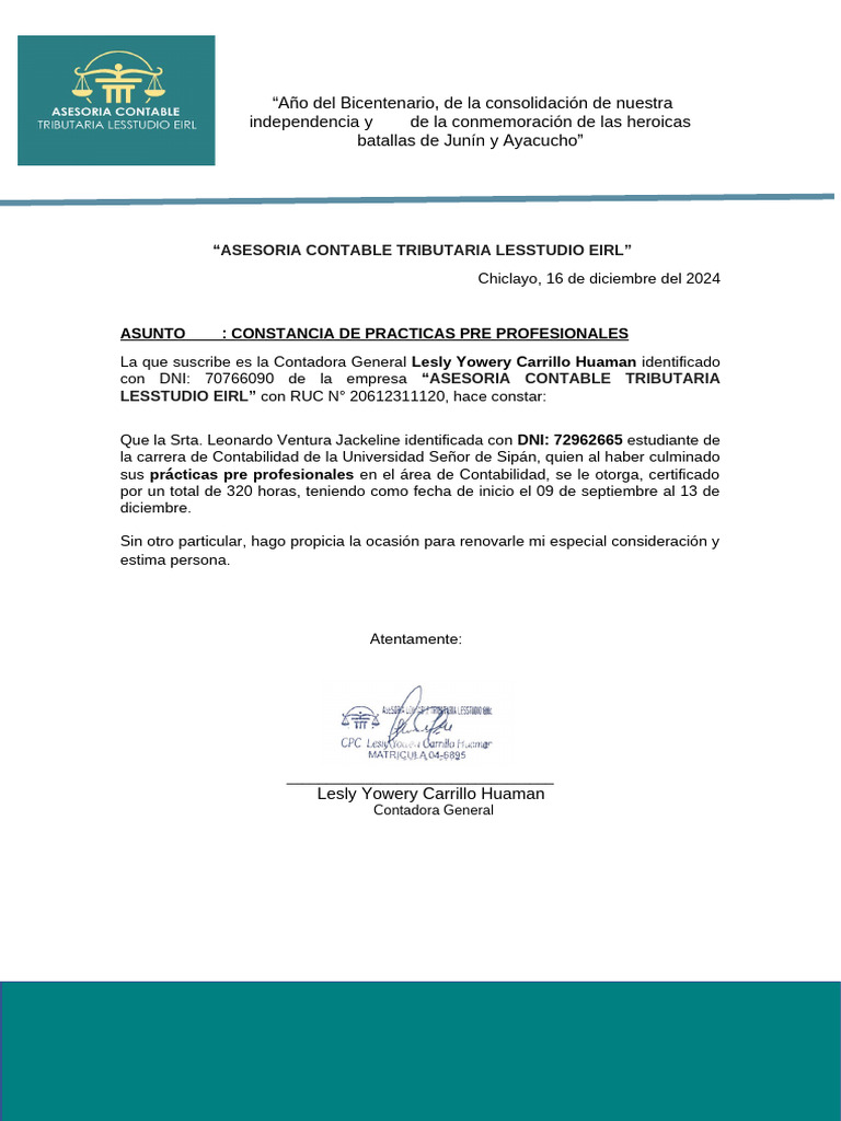 CONSTANCIA DE CULMINACIÓN DE PRACTICAS | PDF