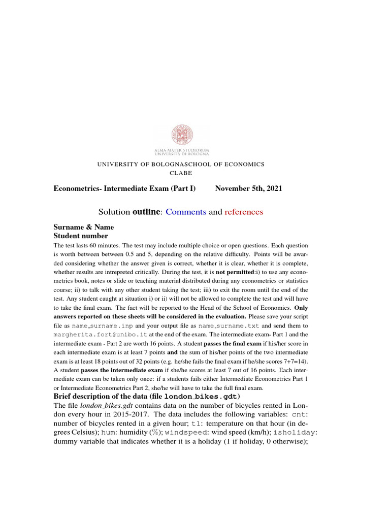 Econometrics Part1 Primo Parziale 2021 Traccia Sol Pdf Coefficient Of Determination