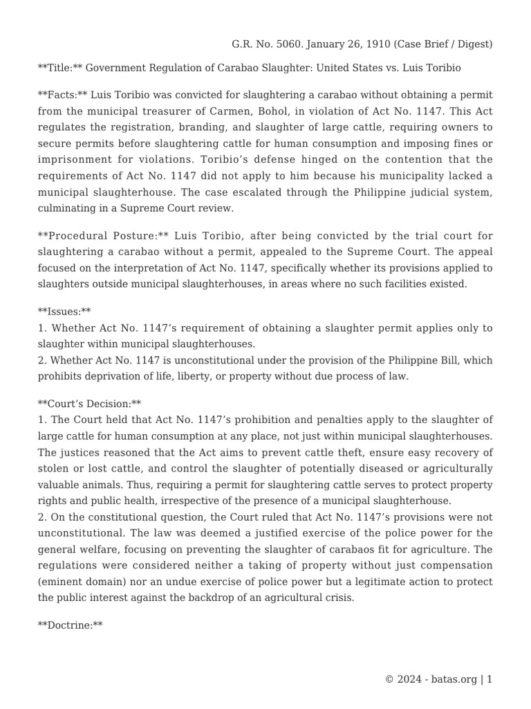 G.R. No. 5060. January 26, 1910 (Case Brief - Digest) | PDF | Police ...