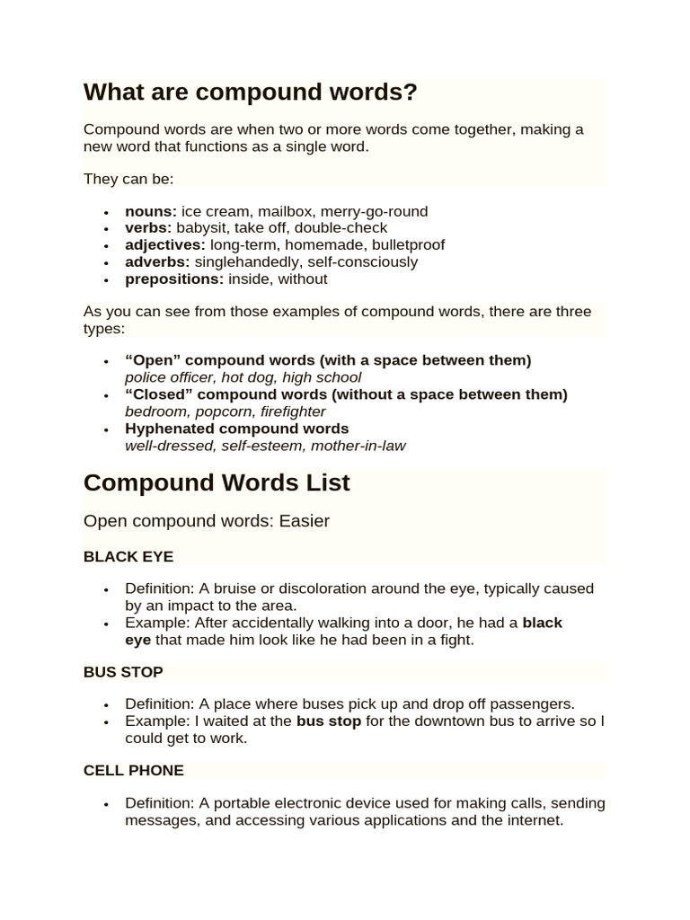 ESP ENG Compound Words | PDF | Word | Frying