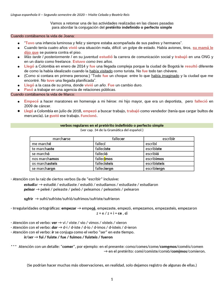 Verbos Regulares y Pretéritos Fuertes (Pretérito Indefinido) | PDF ...