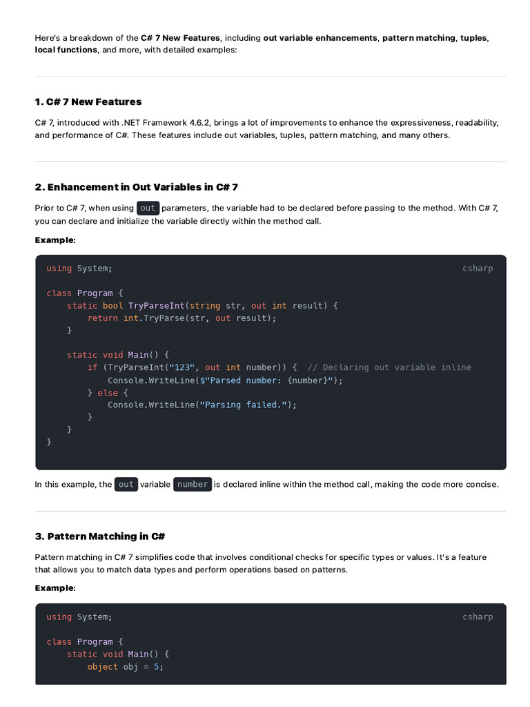 5 - NEW Csharp Features | PDF | C Sharp (Programming Language) | Method (Computer Programming)