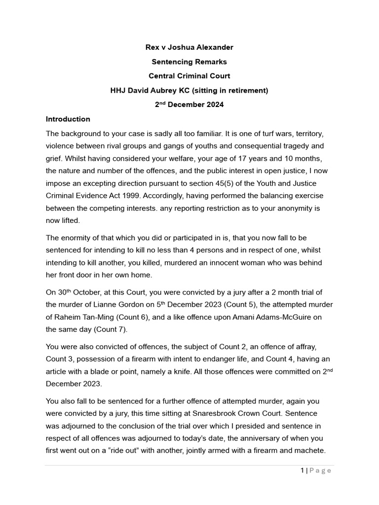 Rex v Joshua Alexander | PDF | Mandatory Sentencing | Bail