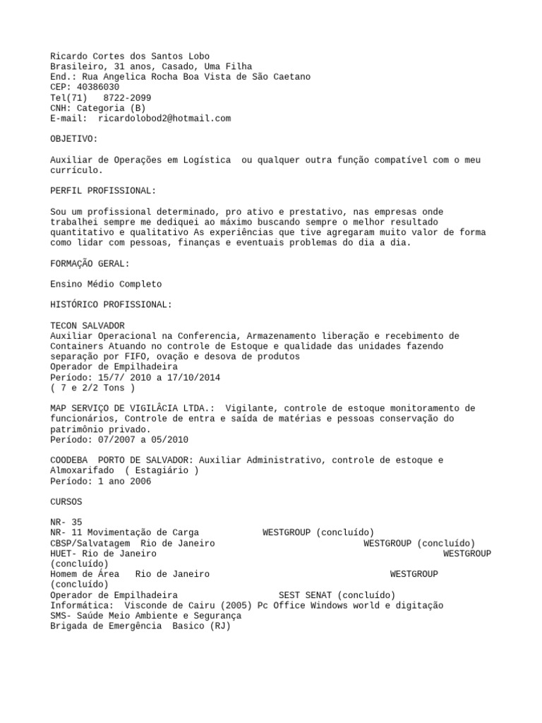 Curriculo Ricardo Lobo | PDF