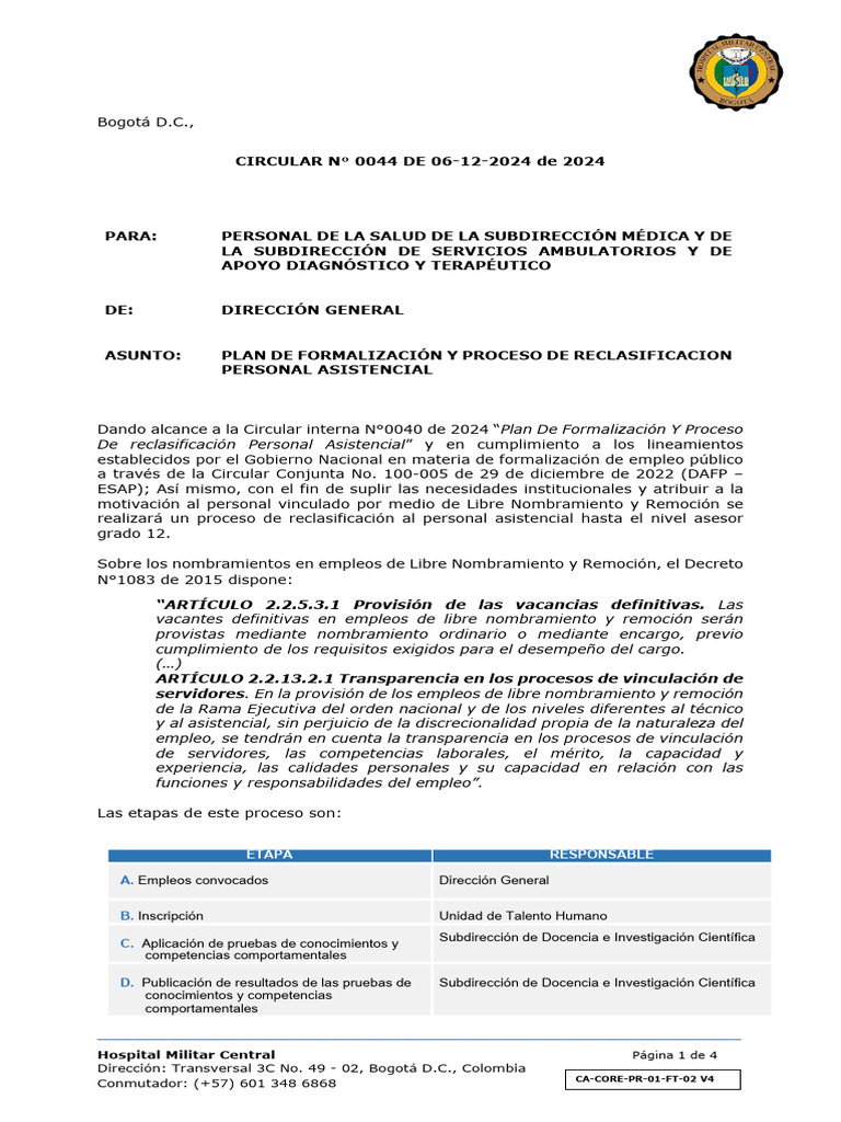 CIRCULAR N°044-2024 | PDF | Especialidades Medicas | Medicina