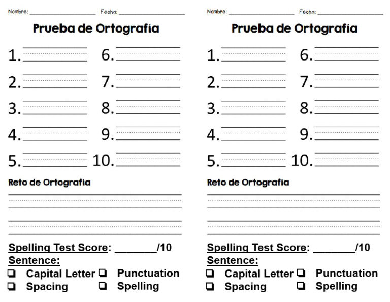 Spelling Test Template | PDF