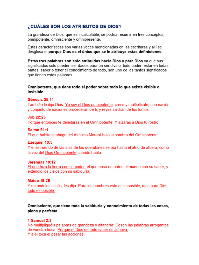 CUALES SON LOS ATRIBUTOS DE DIOS | PDF | Dios | Omnipotencia