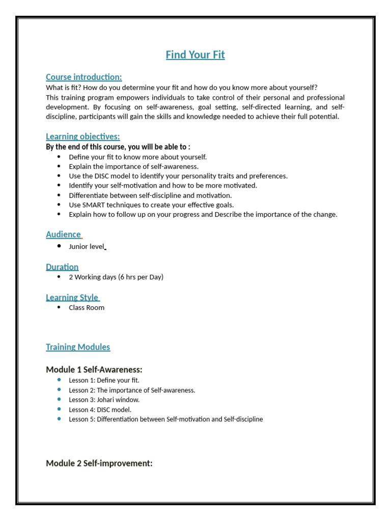 Find Your Fit Outline | PDF