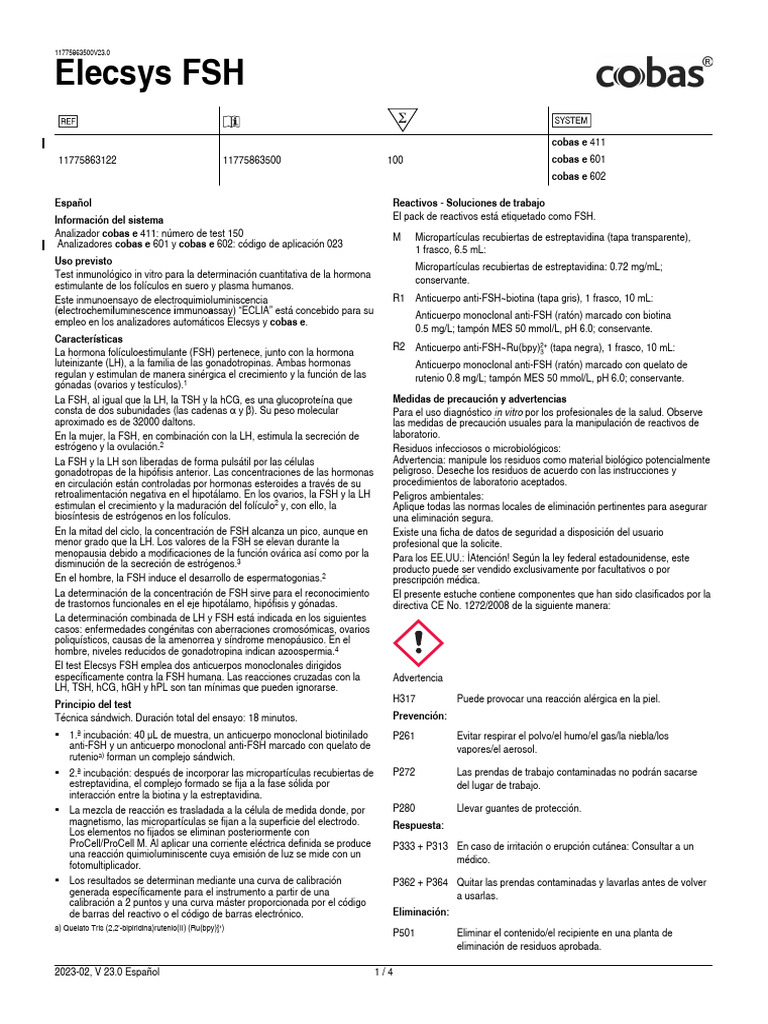 Test Elecsys FSH: Información y Uso | PDF | Hormona luteinizante ...