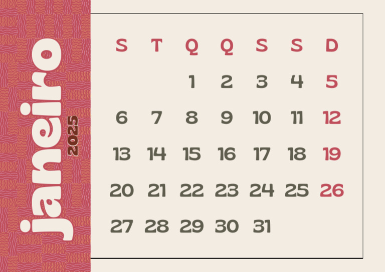 Calendário Janeiro Tipográfico Com Textura Marrom Documento A4 | PDF