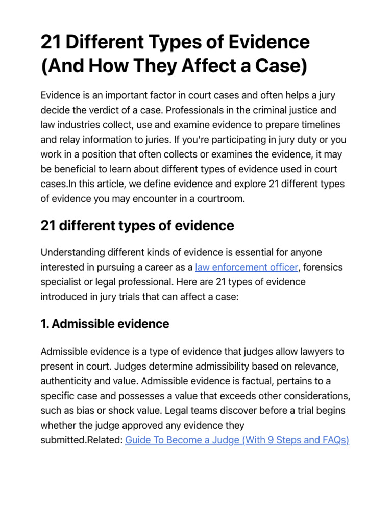 21 Different Types of Evidence (And How They Affect A Case) | PDF ...