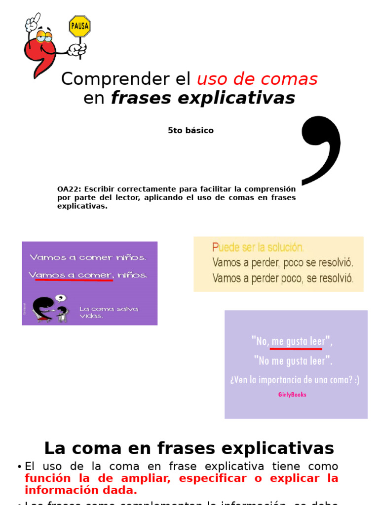 Comprender El Uso de Comas en Frases Explicativas 5to Básico | PDF