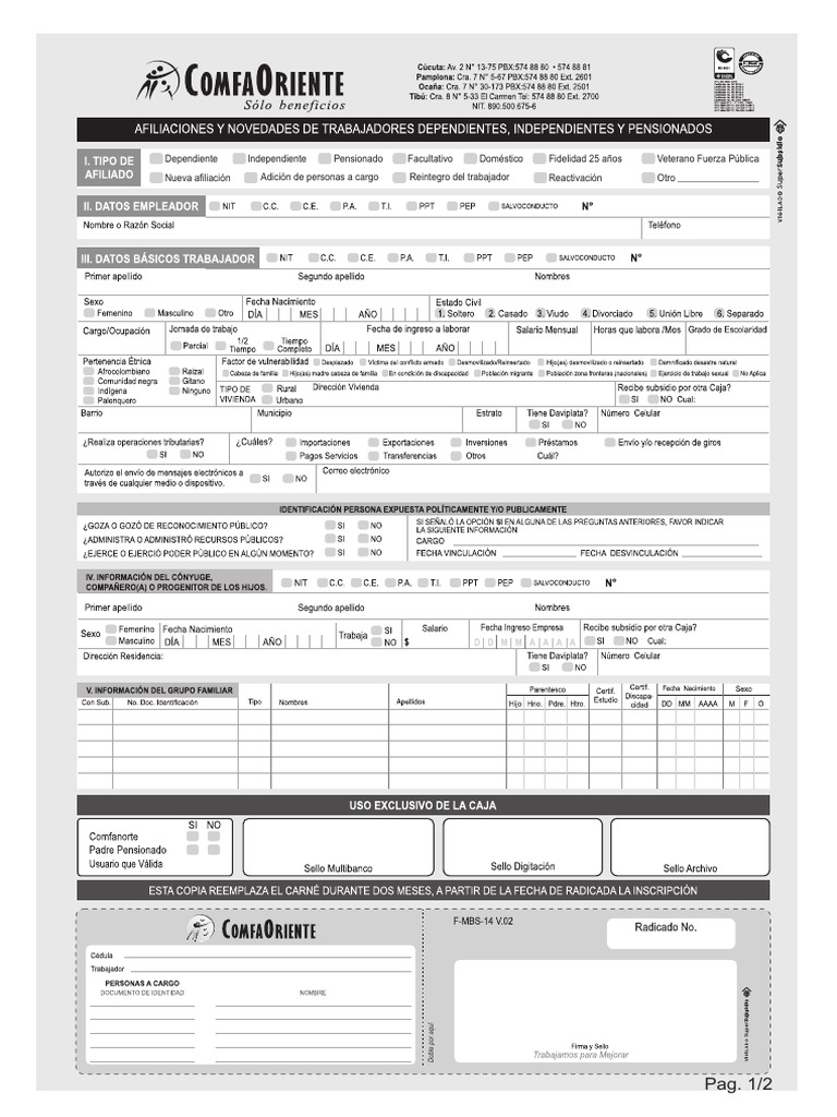 Formulario Afiliacion Trabajador PDF | PDF