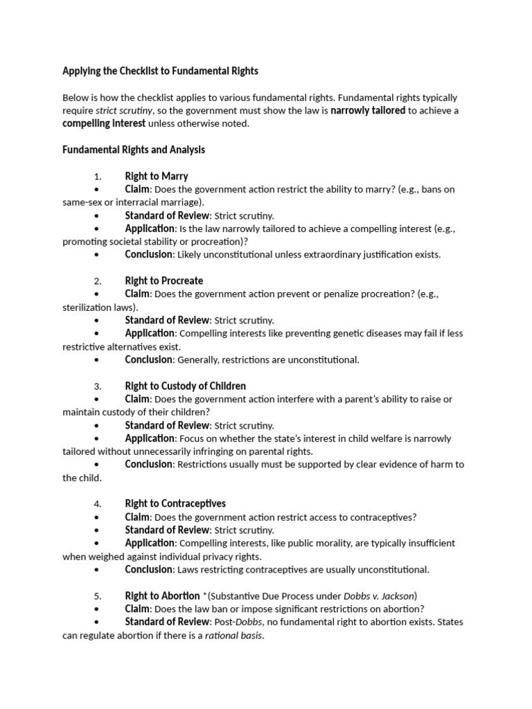 SDP Checklist - Fundamental Rights | PDF | Strict Scrutiny | Standard ...