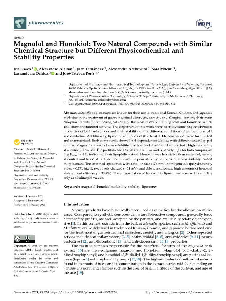 Magnolol and Honokiol | PDF | High Performance Liquid Chromatography ...