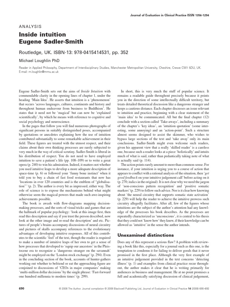 Evaluation Clinical Practice - 2008 - Loughlin - Inside Intuition ...