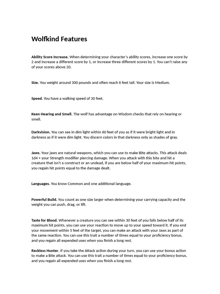 Wolfkind Features in D&D 5E | PDF