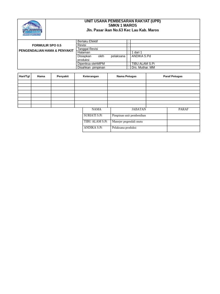Formulir Sop 0.5 Pengelolaan Kualitas Air | PDF