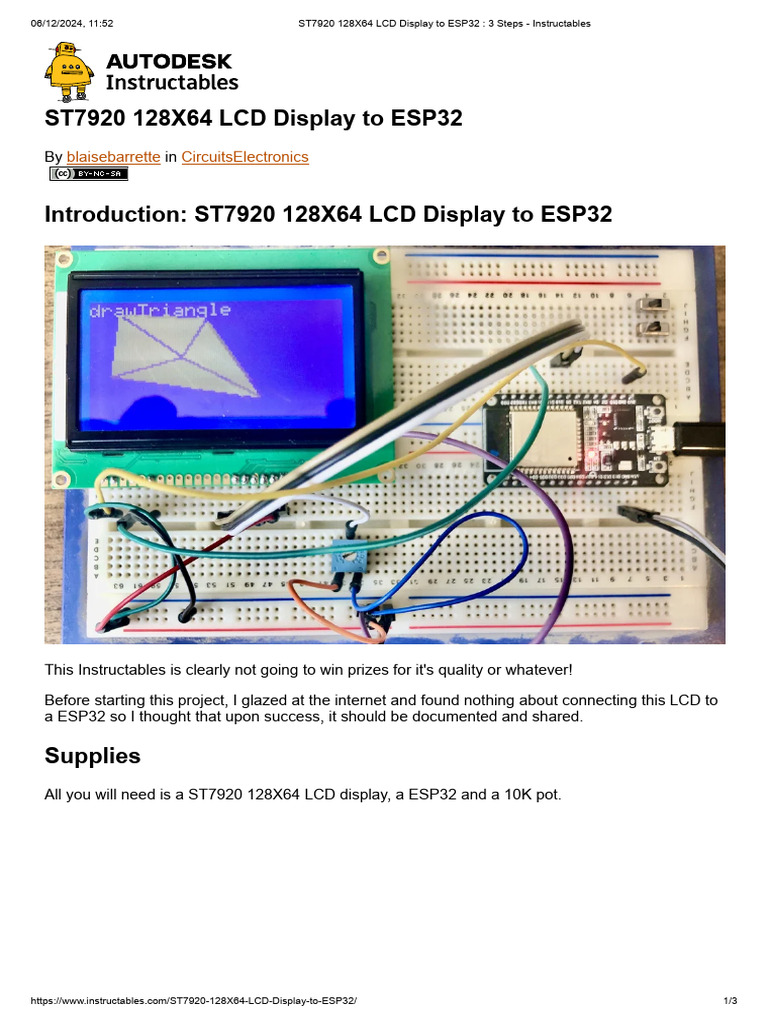 ST7920 128X64 LCD Display To ESP32 - 3 Steps - Instructables | PDF