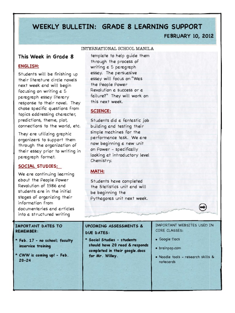 Weekly Bulletin 2.10.12 | PDF | Study Skills | Essays
