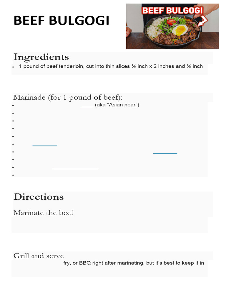 Beef Bulgogi | PDF