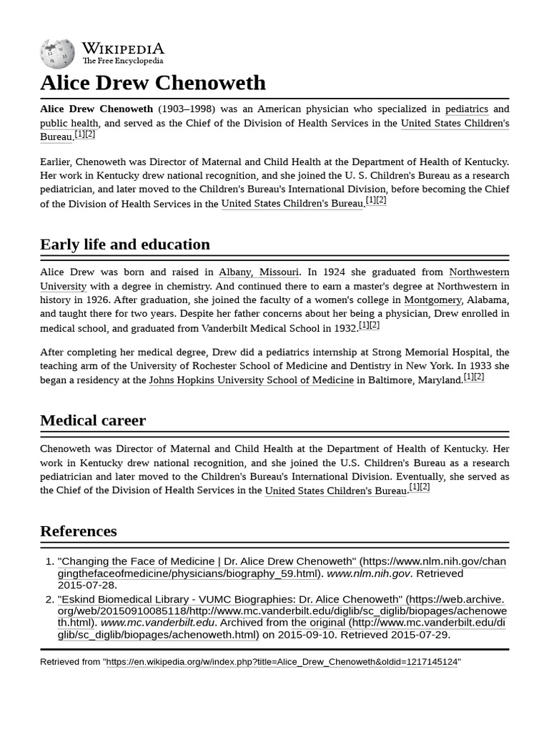 Alice_Drew_Chenoweth | PDF | Health Care | Medicine