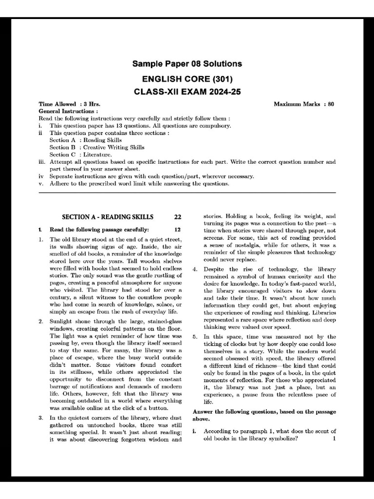 English sample paper 8 | PDF