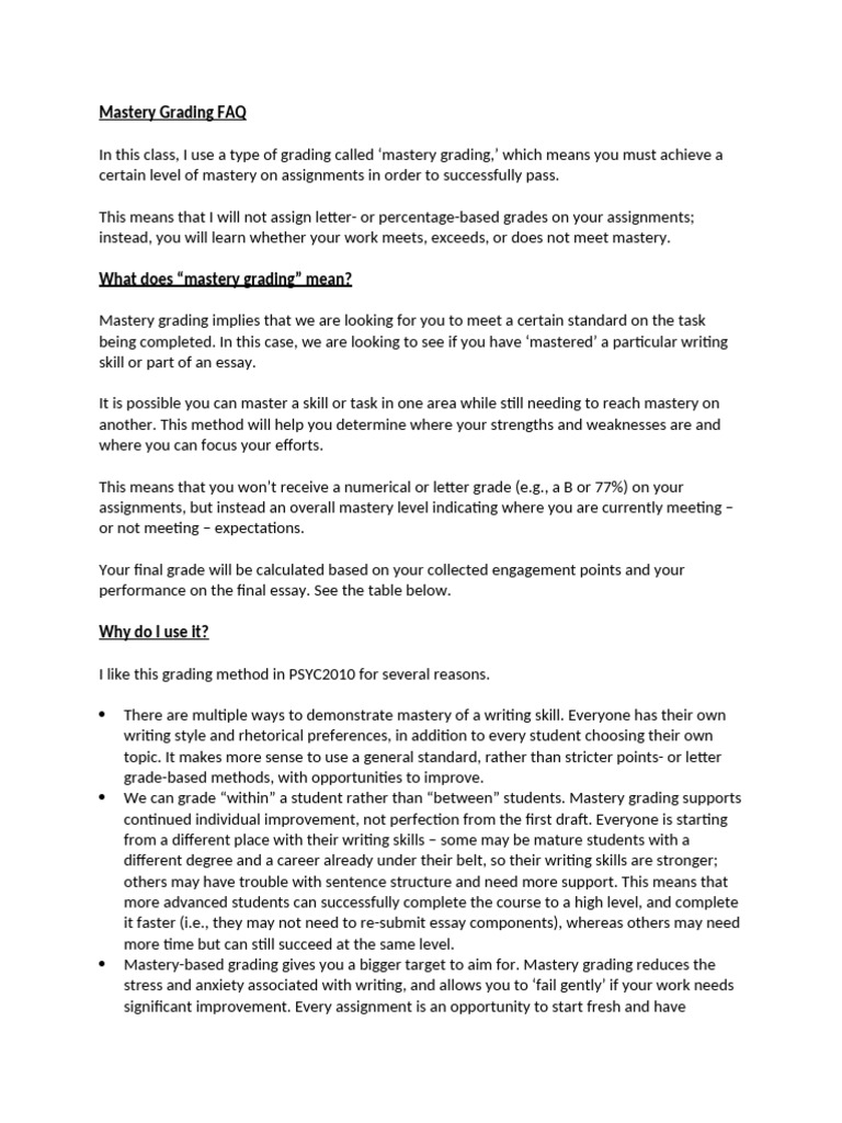 FAQ - Mastery Grading | PDF | Essays | Writing